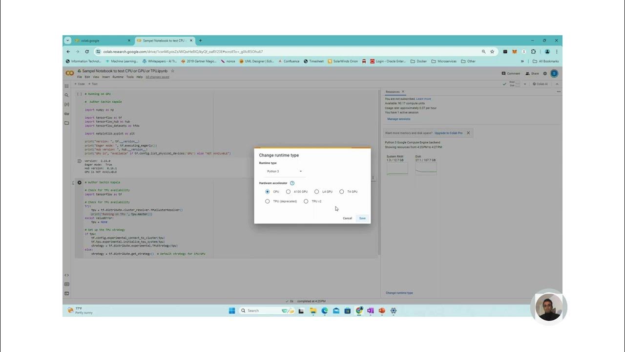 How to setup various runtimes in google colab and verify the same ...