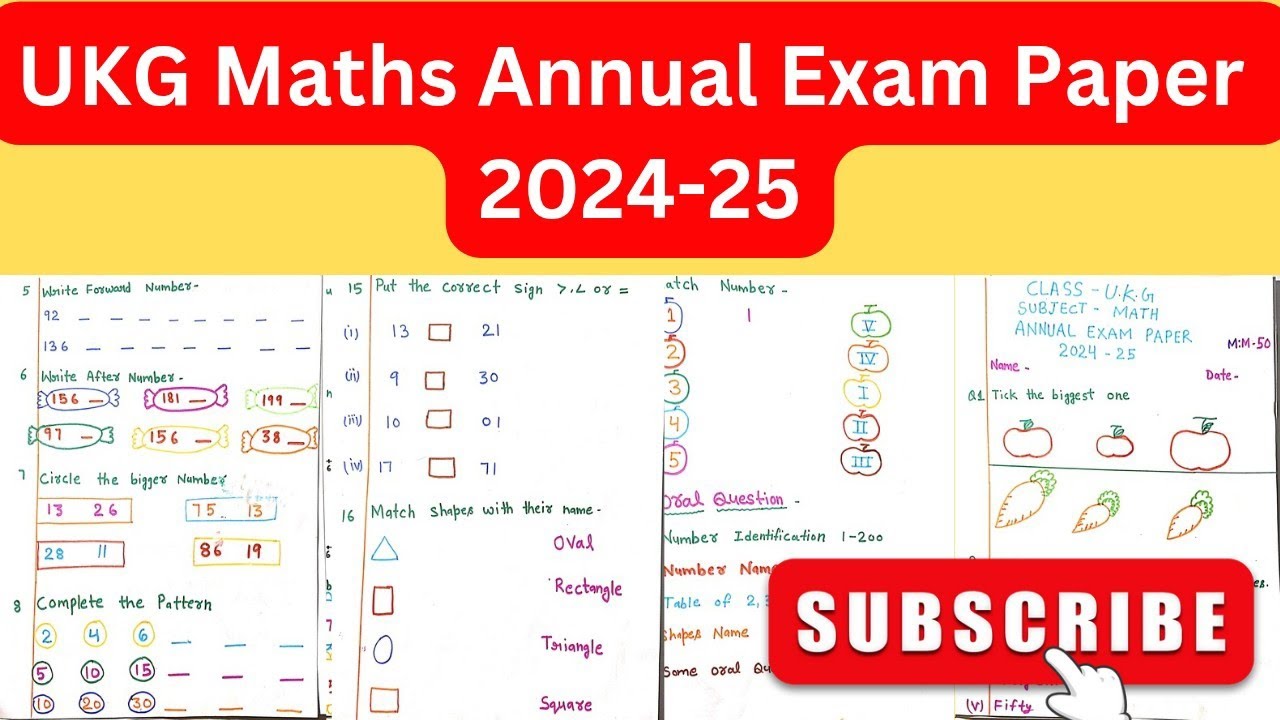 Ukg Maths Annual Exam Paper 2025 / Annual Exam Paper for ukg maths/ # ...