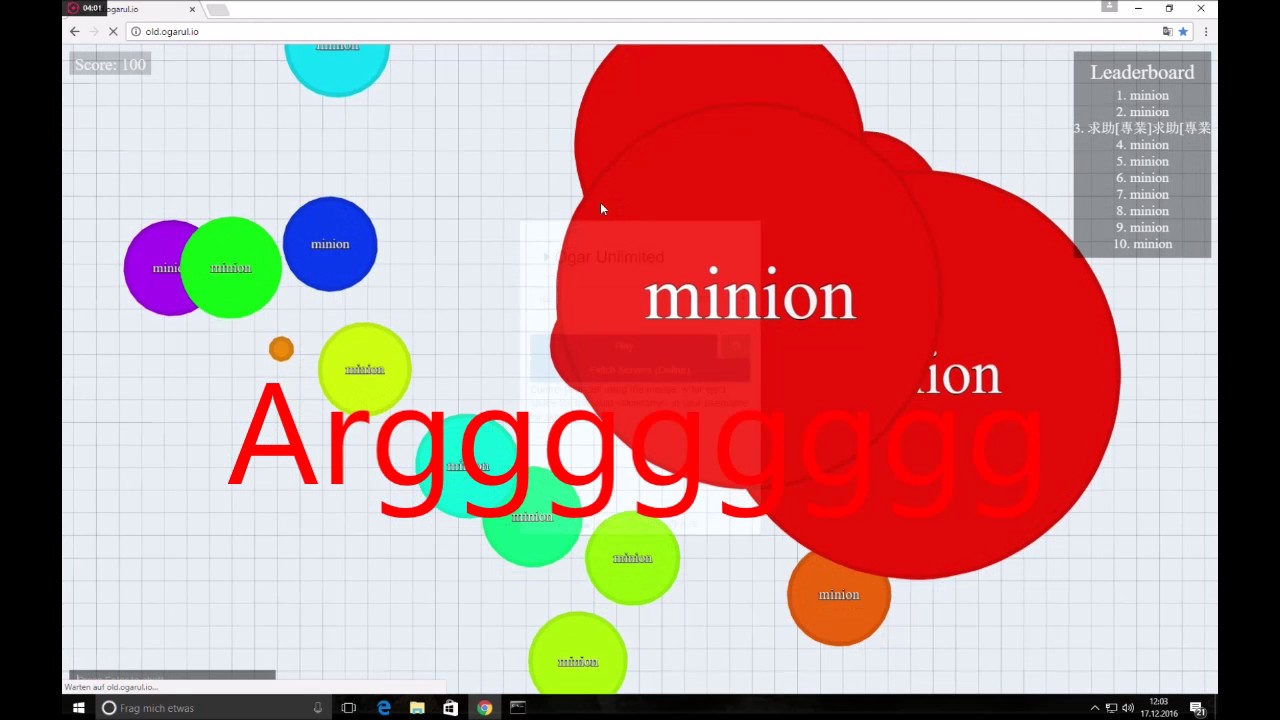 Agar.io Server 40 Minions bringen Server zum absturz. Private Server Ogar Unlimited. - YouTube