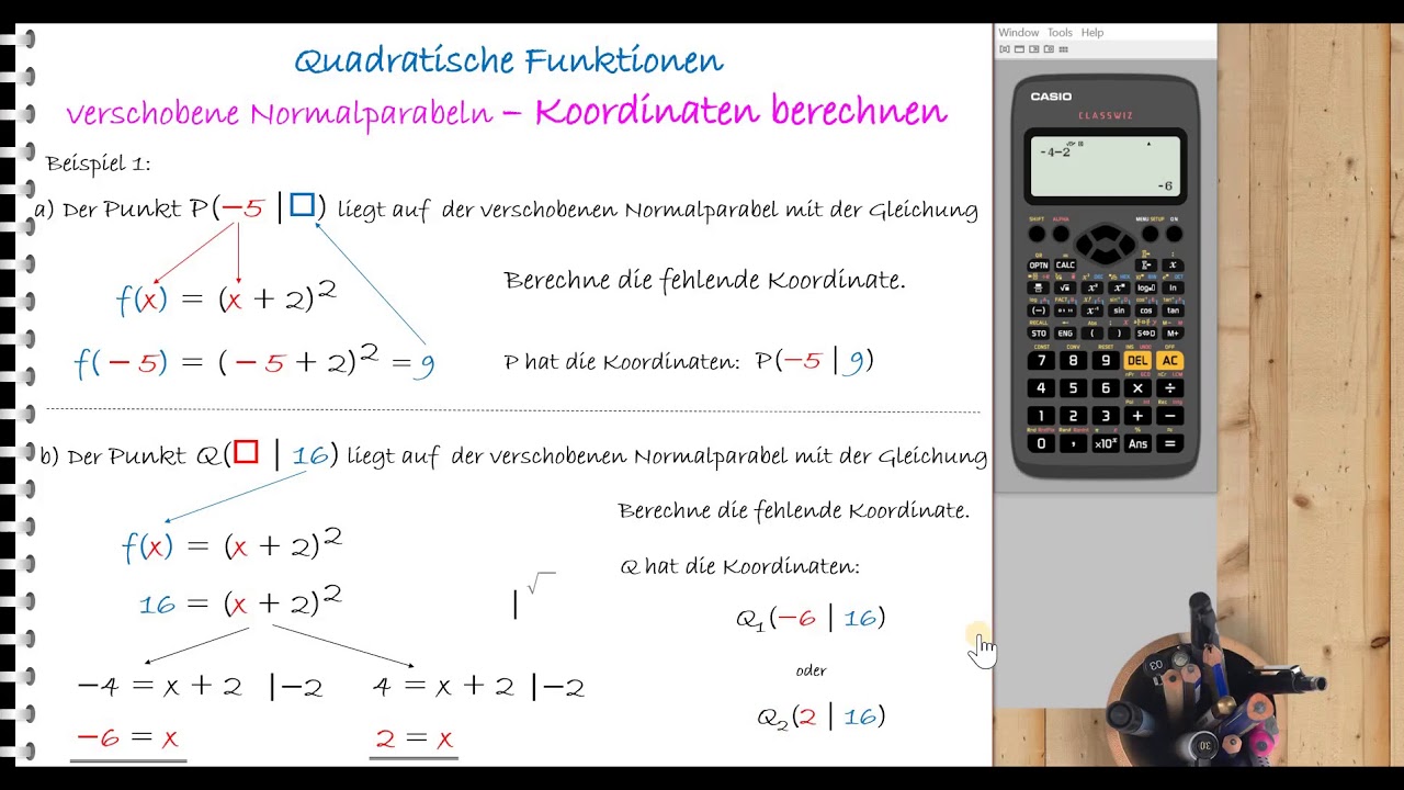 quadratische Funktionen (verschobene Normalparabel)_Punktkoordinaten ...