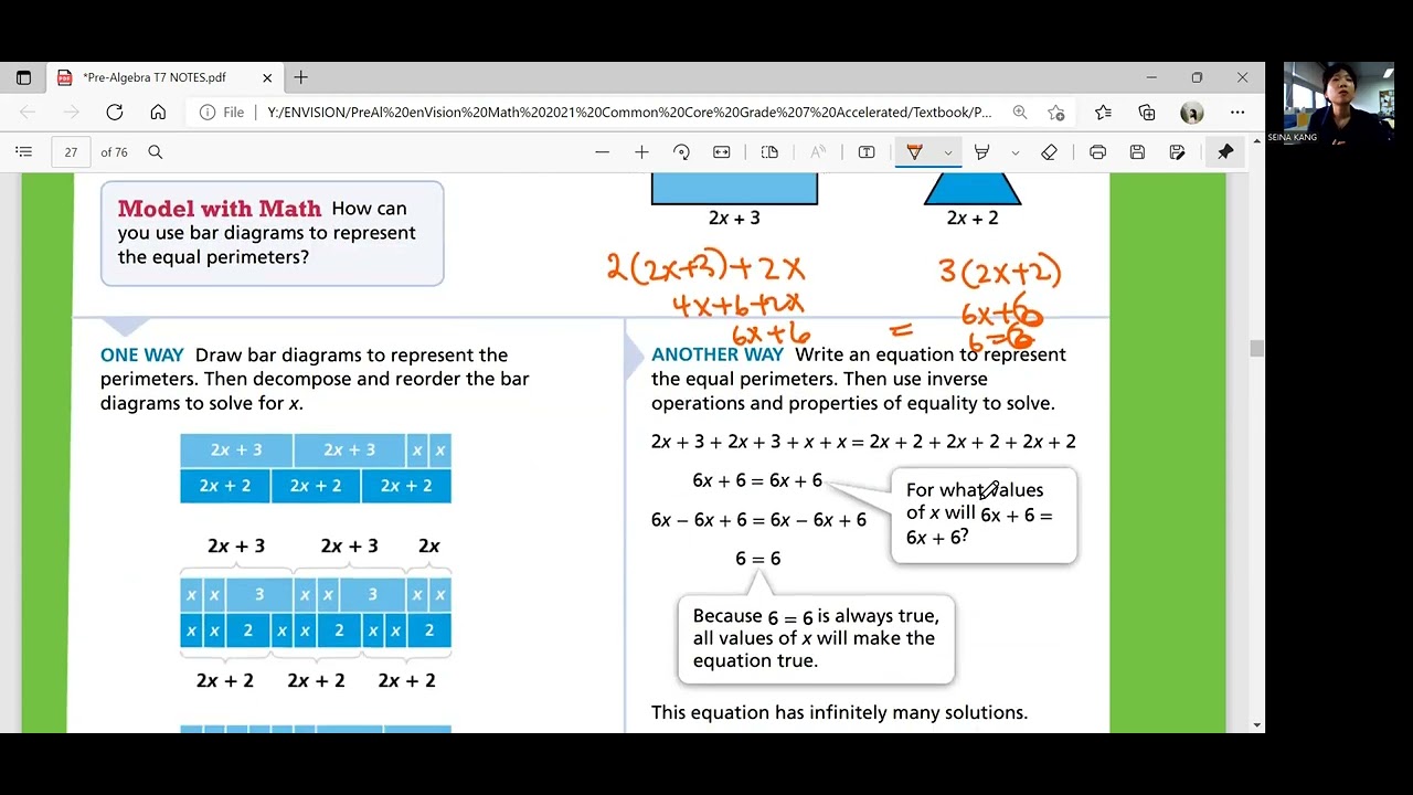 EnVision Grade 7 Accelerated Pre-Algebra 7-4: Equations No Solutions or ...
