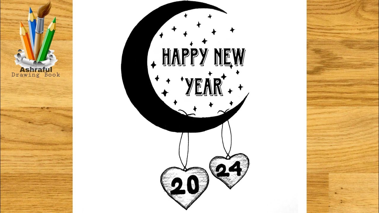 How to draw Happy New Year ''2024'' with pencil || Easy drawing ...