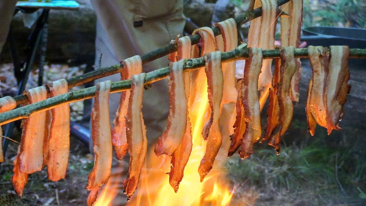 Bushcraft MeatFest! - Ribeye Steak, Bacon, Chicken Thighs, Cheesburgers ...