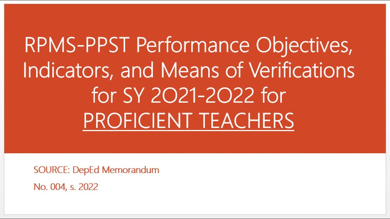 REVISED RPMS-PPST Performance Objectives, Indicators, and Means of ...