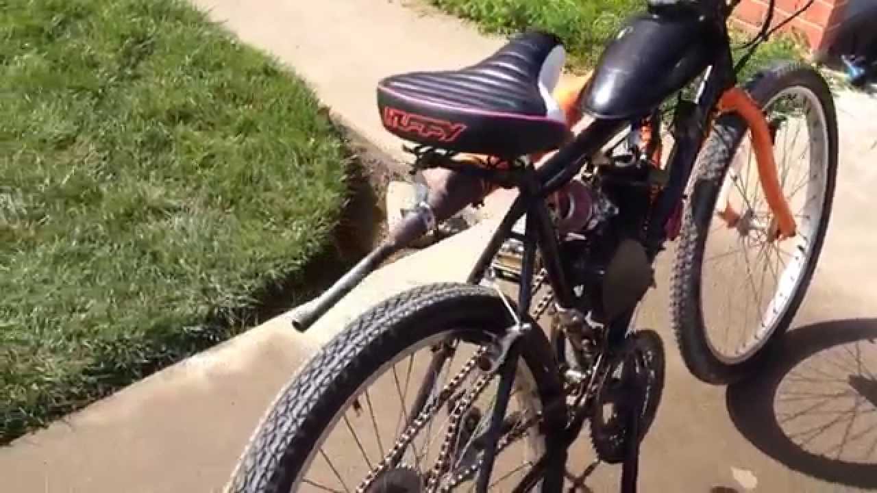 My motorized 24" mountain bike with a new tuned pipe - YouTube