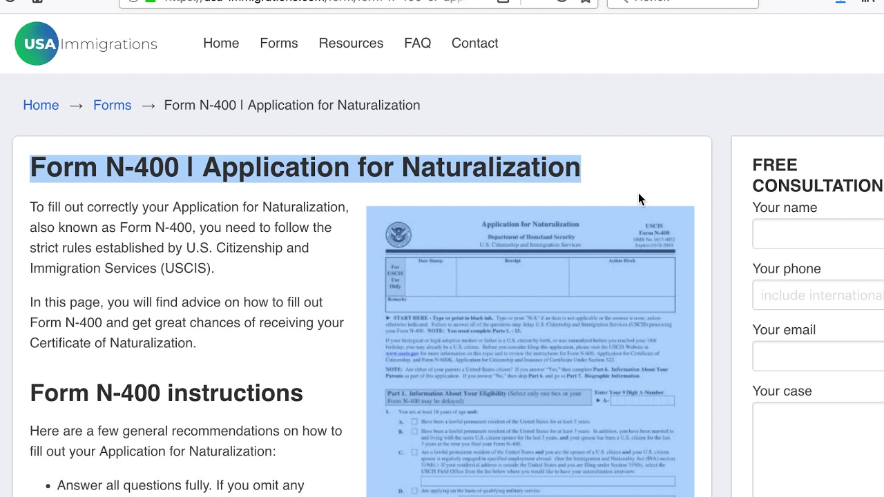 Form N 400 Application For Naturalization YouTube