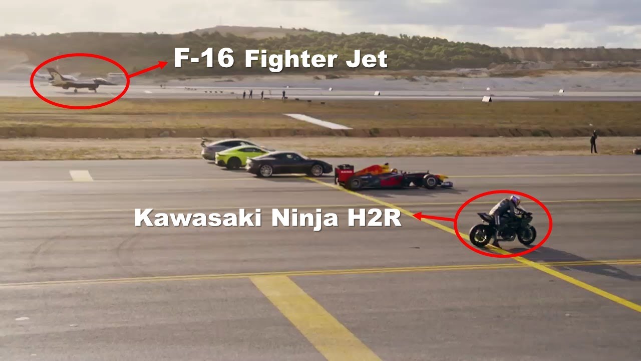 F-16 Jet vs Ninja H2R vs Supercars Drag race | Fastest Superbike in ...