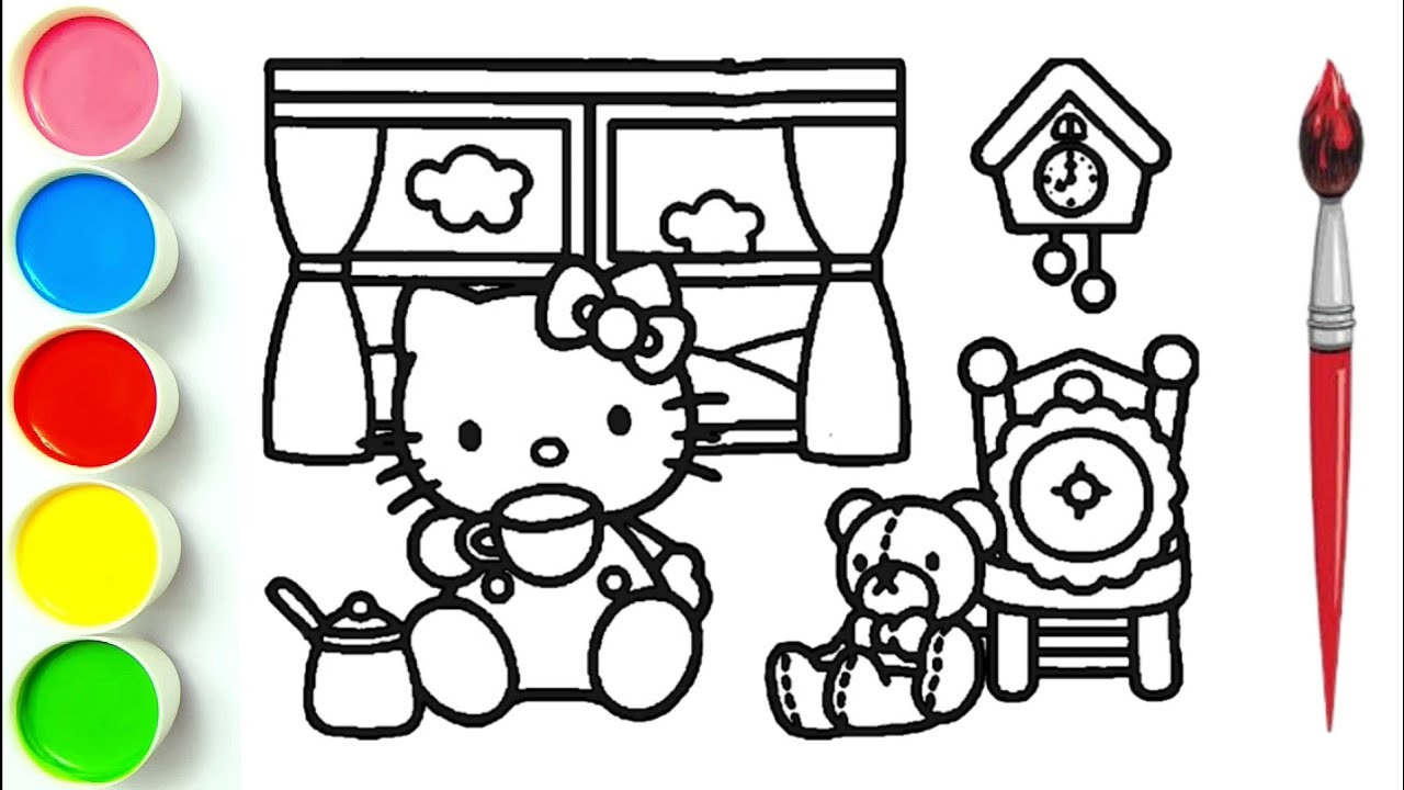 Hello Kitty drawing and painting for kids, Hello Kitty home drawwing ...