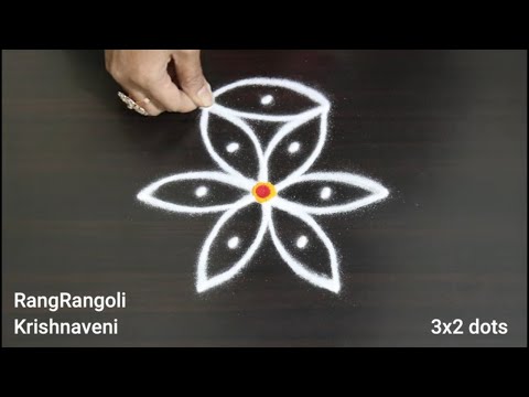 🍀Chinna Muggulu(3x2 dots)🍀Simple Easy Kolam by RangRangoli Krrishnaveni