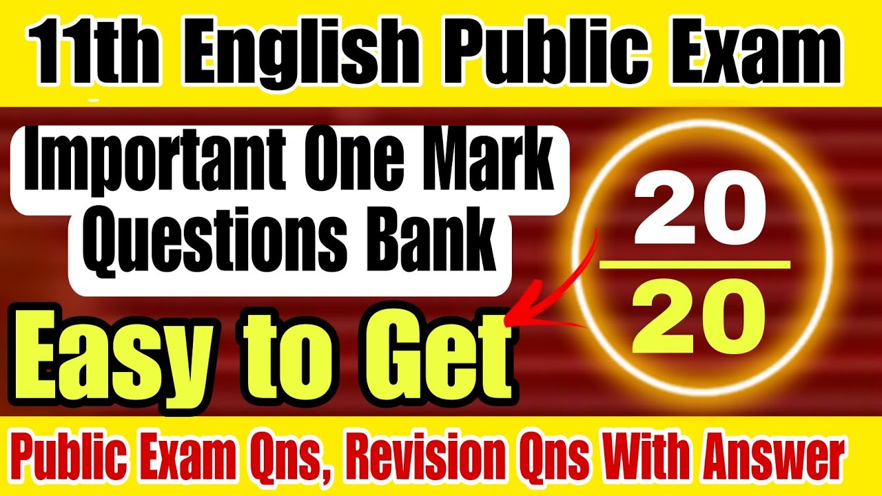 11th English Public Exam important One Mark Questions|11th English ...