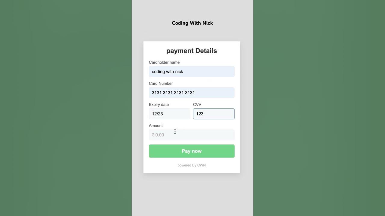 Create A Payment Form With Html Css And Javascript Coding With Nick