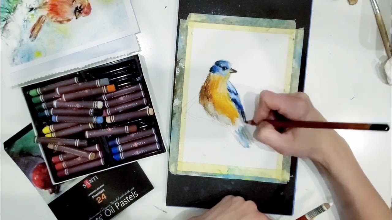 Drawing Bird With Oil Pastel Як намалювати пташку олійною пастеллю