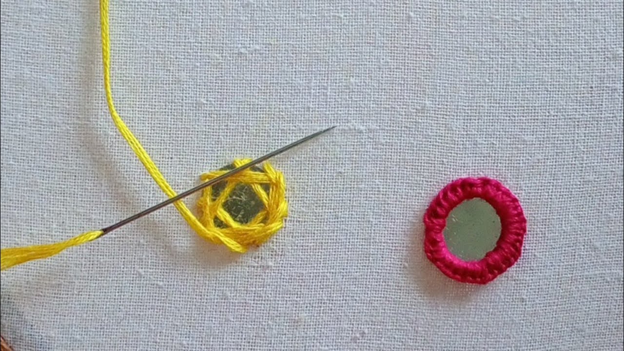 Mirror work stitch | easy mirror work | mirror work for beginners ...