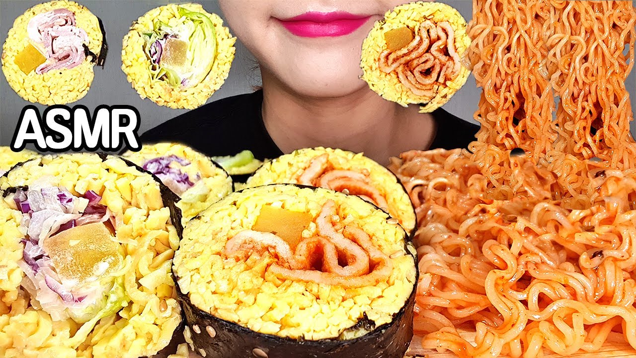ASMR Ketogenic gimbap 계란 김밥, 비빔면 리얼사운드 먹방 노토킹 이팅사운드 | *NoTalking MUKPPO ...