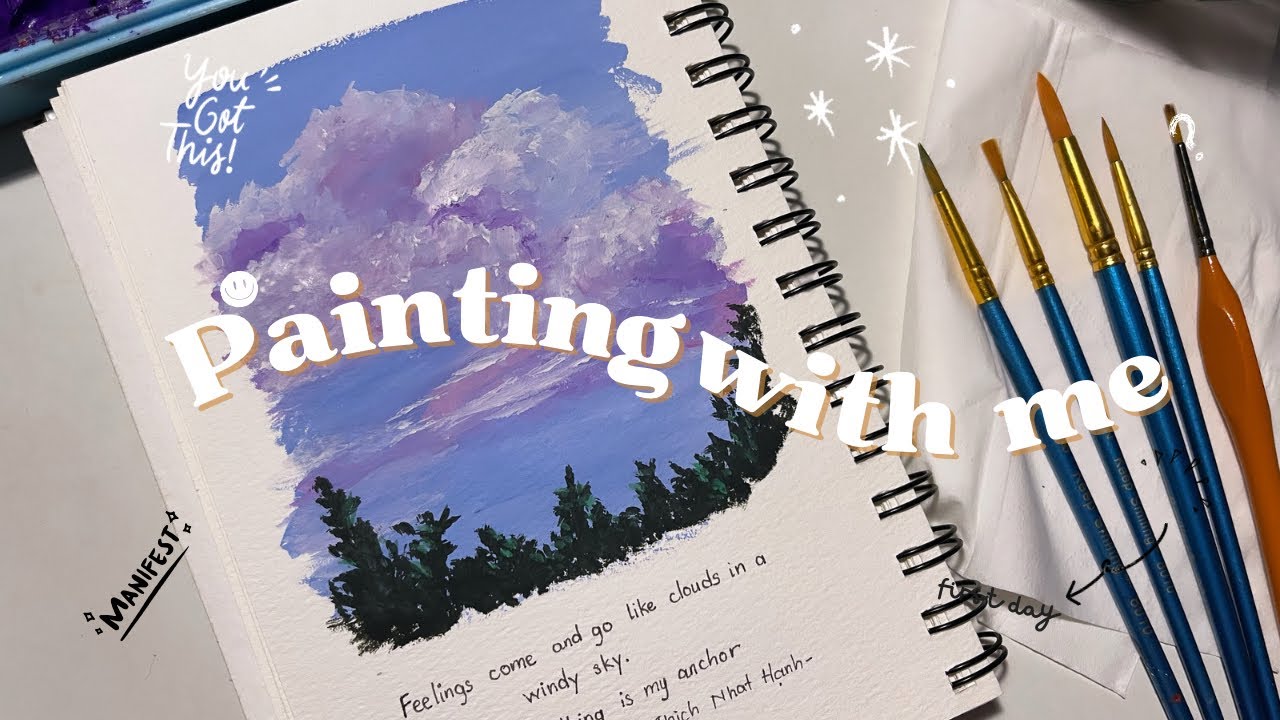 Painting with me | Gouache painting | Clouds in gouache - YouTube