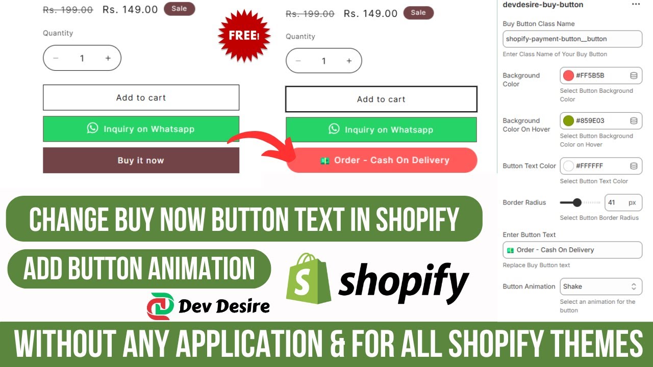 How to Change Buy Now Button Text in Shopify | Free Section | Add ...