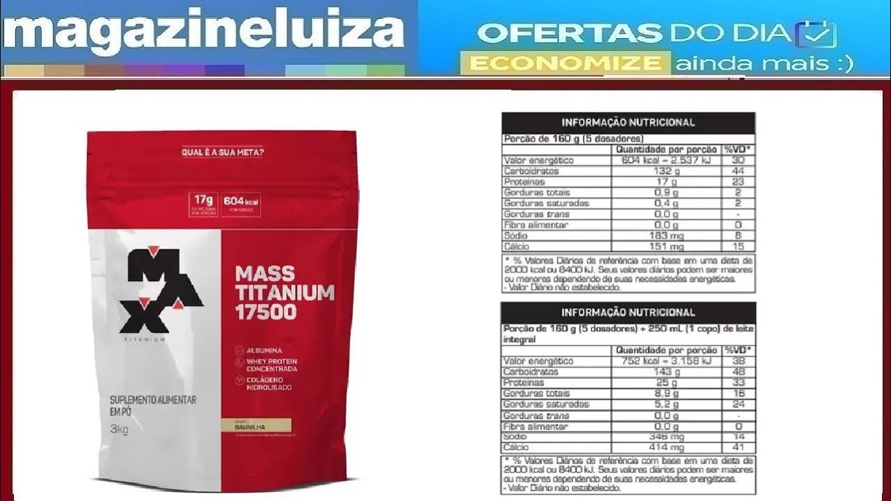 Hipercalorico Mass Titanium 17500 3Kg Baunilha - Max Titanium - YouTube