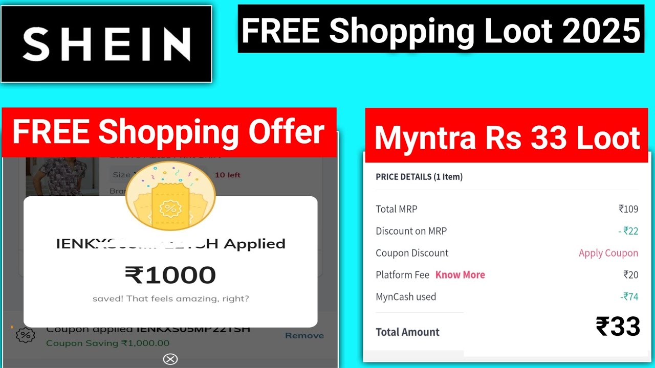 Rs 33 Loot ll Shein 1000 FREE Shopping ll myntra coupon code 2025 l ...