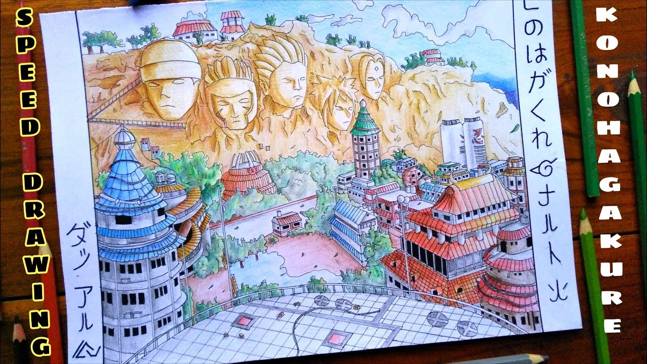 Speed Drawing Naruto - Konohagakure Village - YouTube
