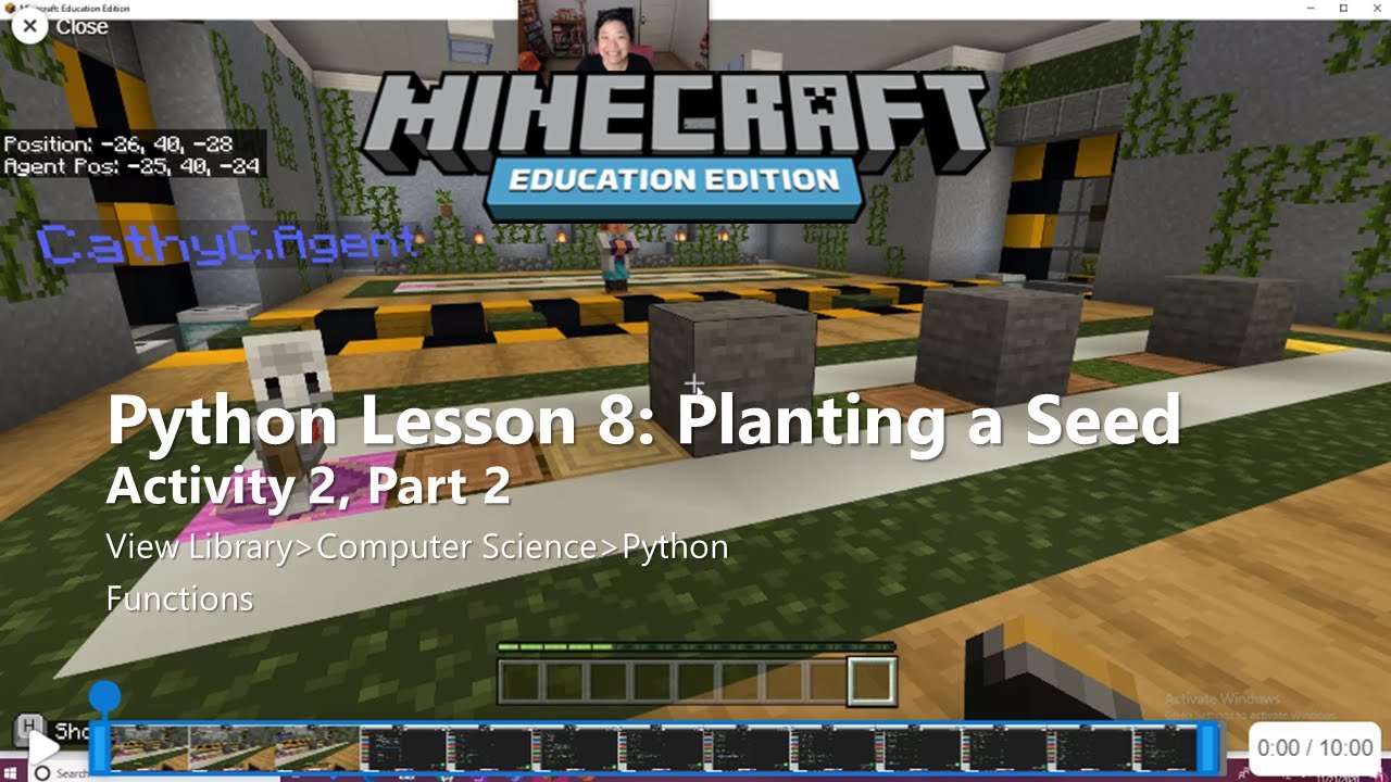 Minecraft EE- Python Walkthrough, Lesson 8- Functions, Activity 2, Part ...
