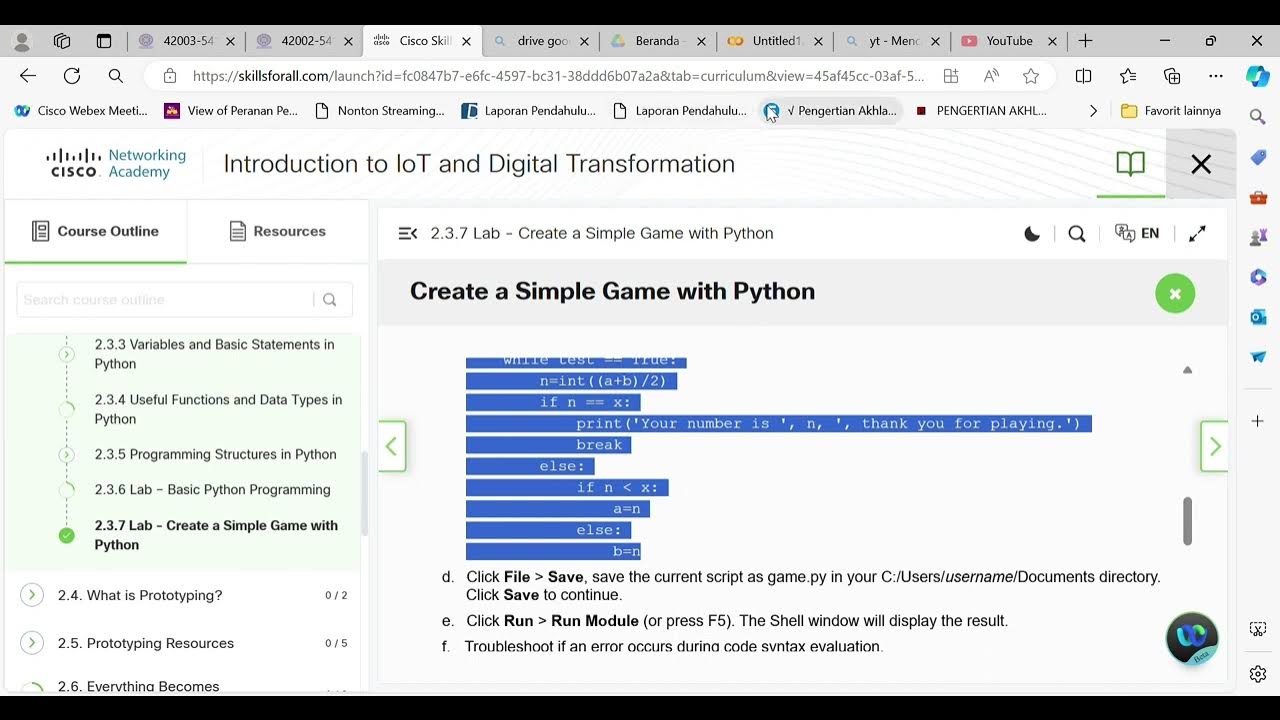 2205541142_Fauzi Fahmi_2.3.7 Lab - Create a Simple Game with Python_IOT (E) - YouTube