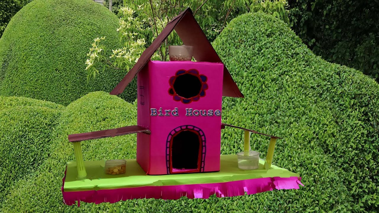 Birdhouse | Cardboard box bird house| Birds feeder out of shoe box ...