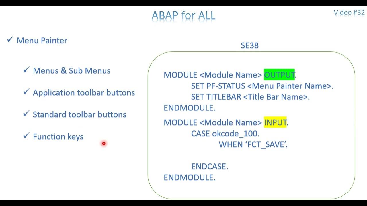 Video 32: ABAP - Module Pool Programming Part 3 (Menu Painter) - YouTube