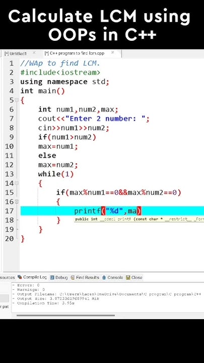 Calculate LCM using OOPs in C++ by coding#shorts #youtubeshorts #programming - YouTube
