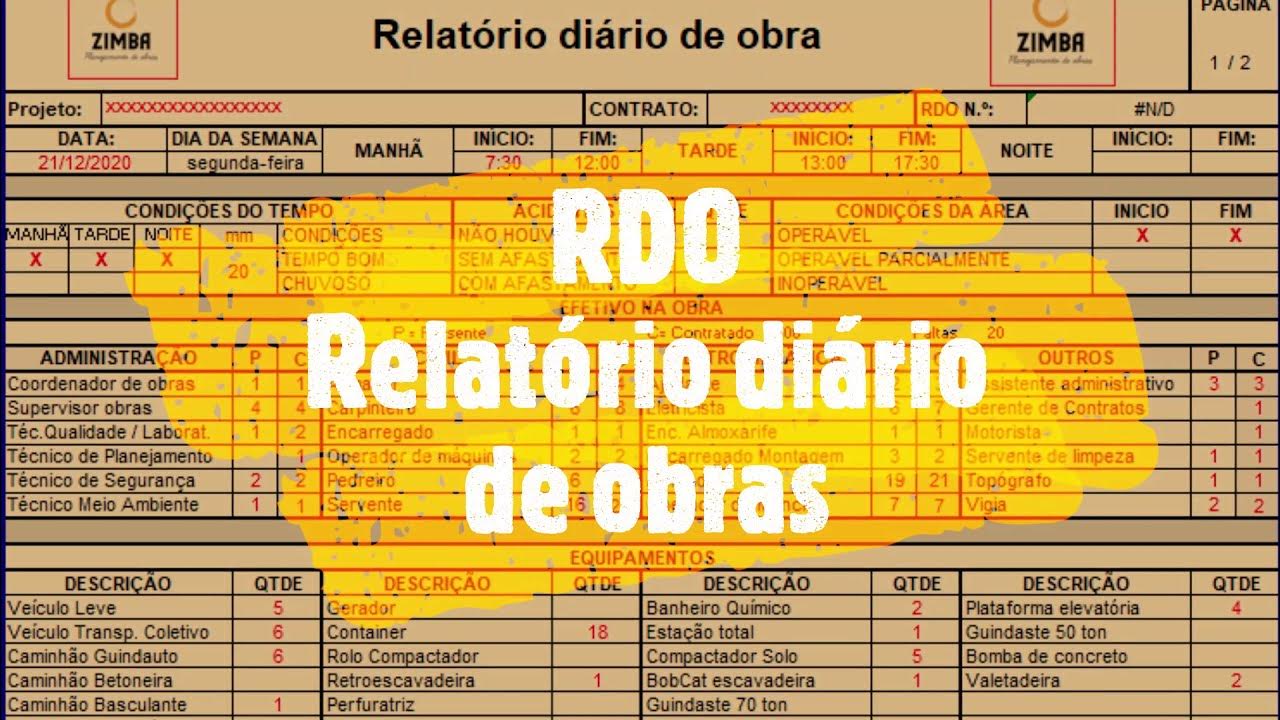 Modelo de Relatório Diário de Obras - RDO aplicado em diversos projetos pelo Brasil!!!! - YouTube
