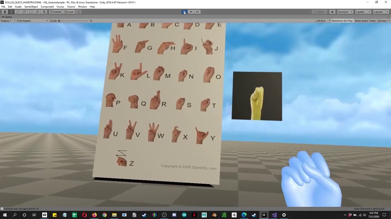 Oculus Quest ASL Hand Tracking Gestures Test - YouTube
