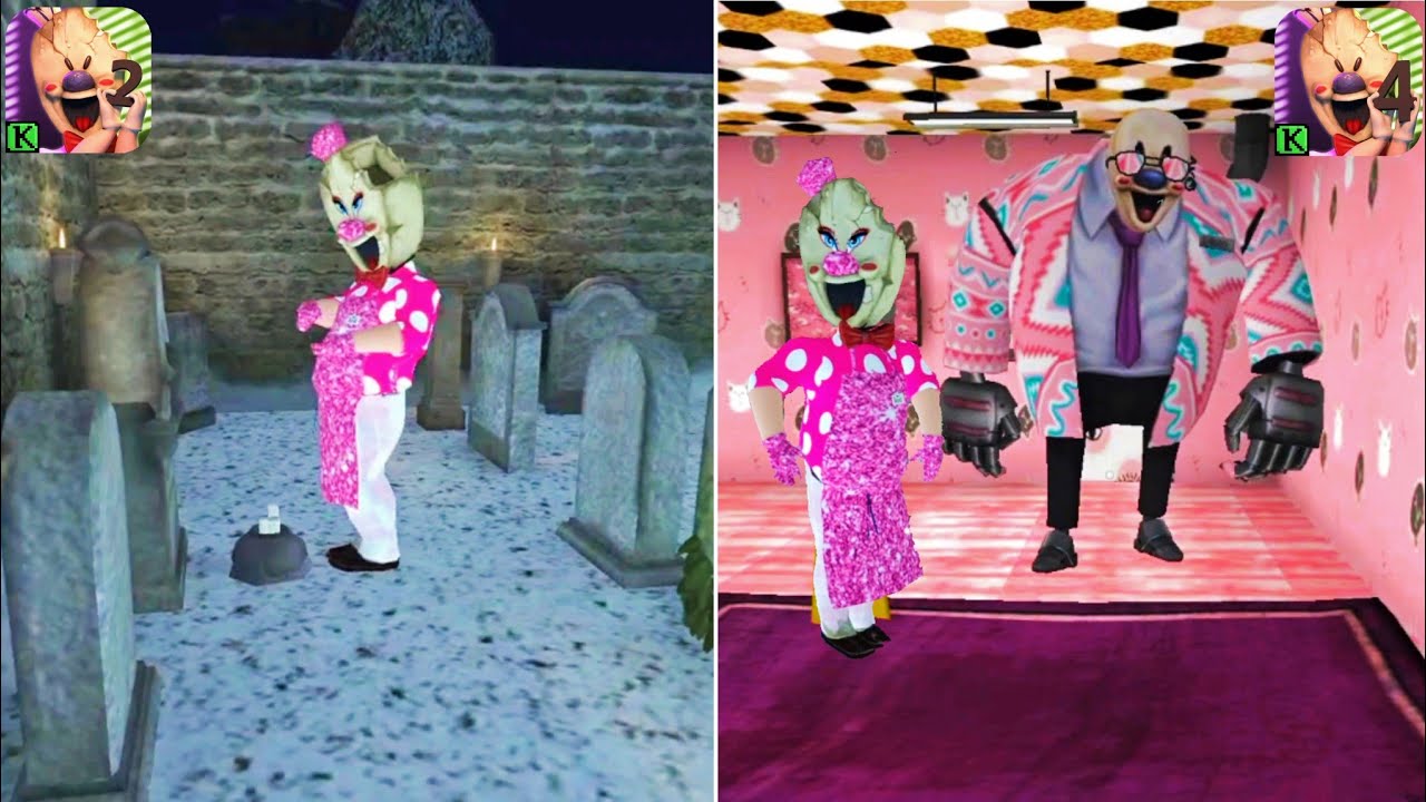 Ice Scream 2 Barbie Mod vs Ice Scream 4 Barbie Mod Escape Endings - YouTube