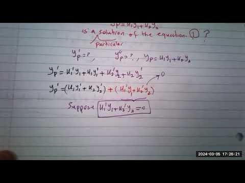 Differential equations(Variation of parameters method) - YouTube