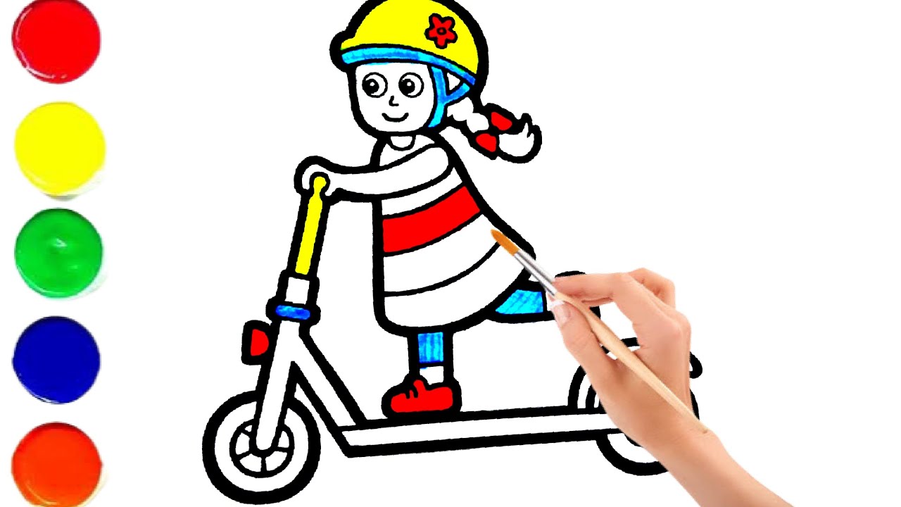 Scooter Drawing, Painting, Coloring For Kids & Toddlers | Drawing For ...