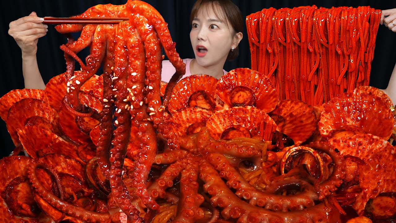 가리비 폭탄 🔥 대왕 낙지 해물볶음짬뽕 먹방 Giant Octopus with Scallops BOMB! Seafood ...