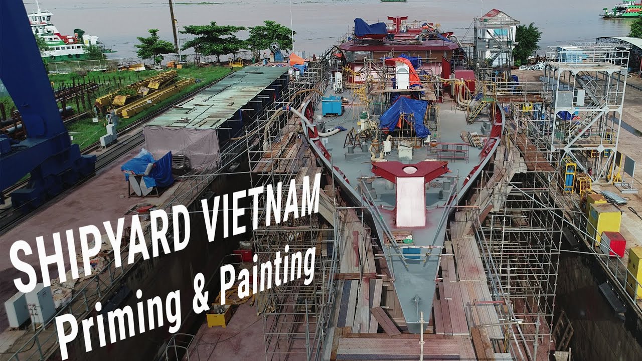Cargo sailing ship, coating/painting process. Film/Video production ...