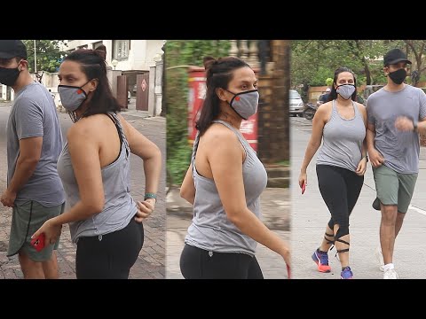 Neha Dhupia With Husband Outside Mannat SRK's House