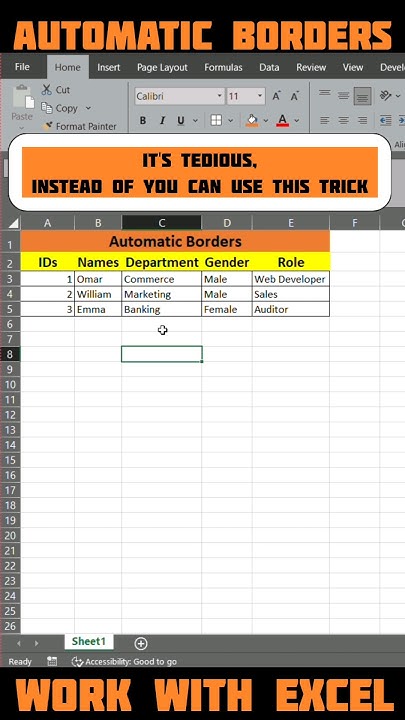 How to apply automatic borders in Excel #shorts #short #trending #excel #exceltutorial # ...
