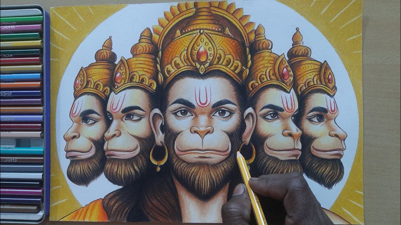 Hanuman ji drawing using colour pencil - YouTube