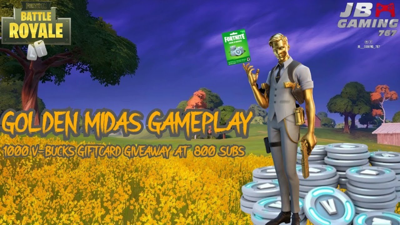 GOLDEN MIDAS SKIN GAMEPLAY LVL 214+!!!|1000 VBUCKS GIVEAWAY AT 800 SUBS ...