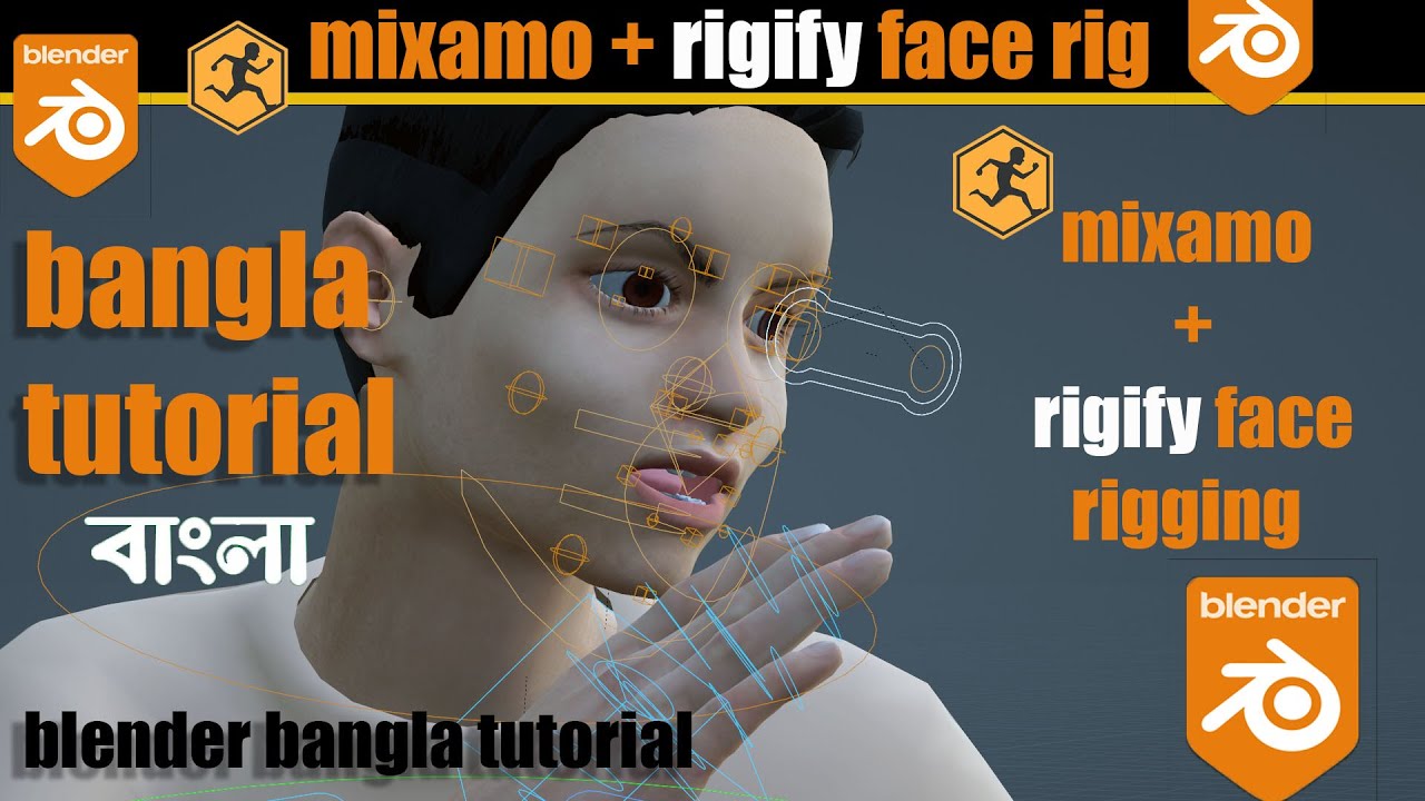 Add facial rig with Mixamo rig| Blender বাংলা টিউটোরিয়াল : Mixamo rig ...