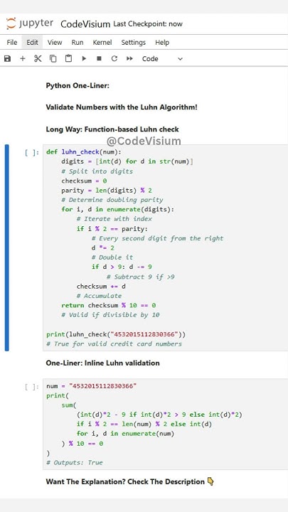 Python One-Liner: Validate Numbers with the Luhn Algorithm! 🔢 #PythonTips #CodingShorts - YouTube