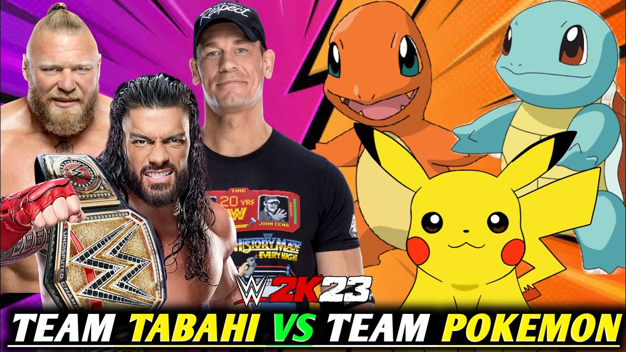 WWE 2K23 Roman Reigns John Cena & Brock Lesnar Vs Team Pokemon - YouTube