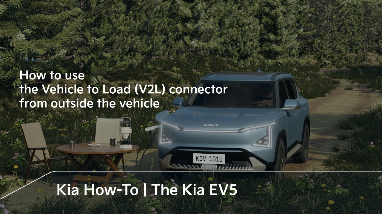 How to use the Vehicle to Load (V2L) connector from outside the vehicle l The Kia EV5 - YouTube