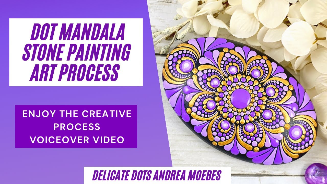 Purple and Gold Dot Mandala Oval Stone Painting. Rock painting step by ...