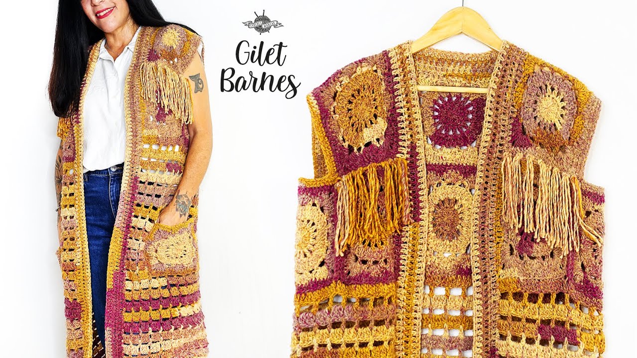 Crochet GILET long | Tuto granny | Sans manches avec des franges - YouTube