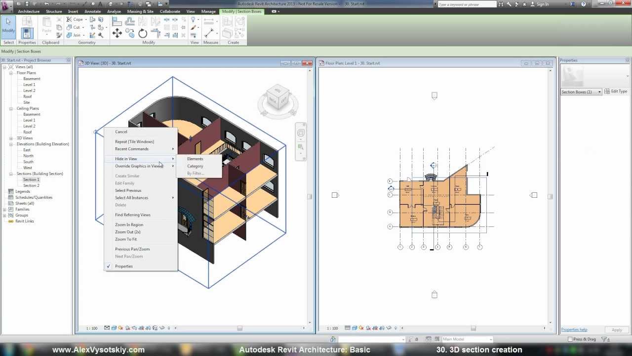 Autodesk Revit Architecture: Basic training - 30 - 3D section creation ...