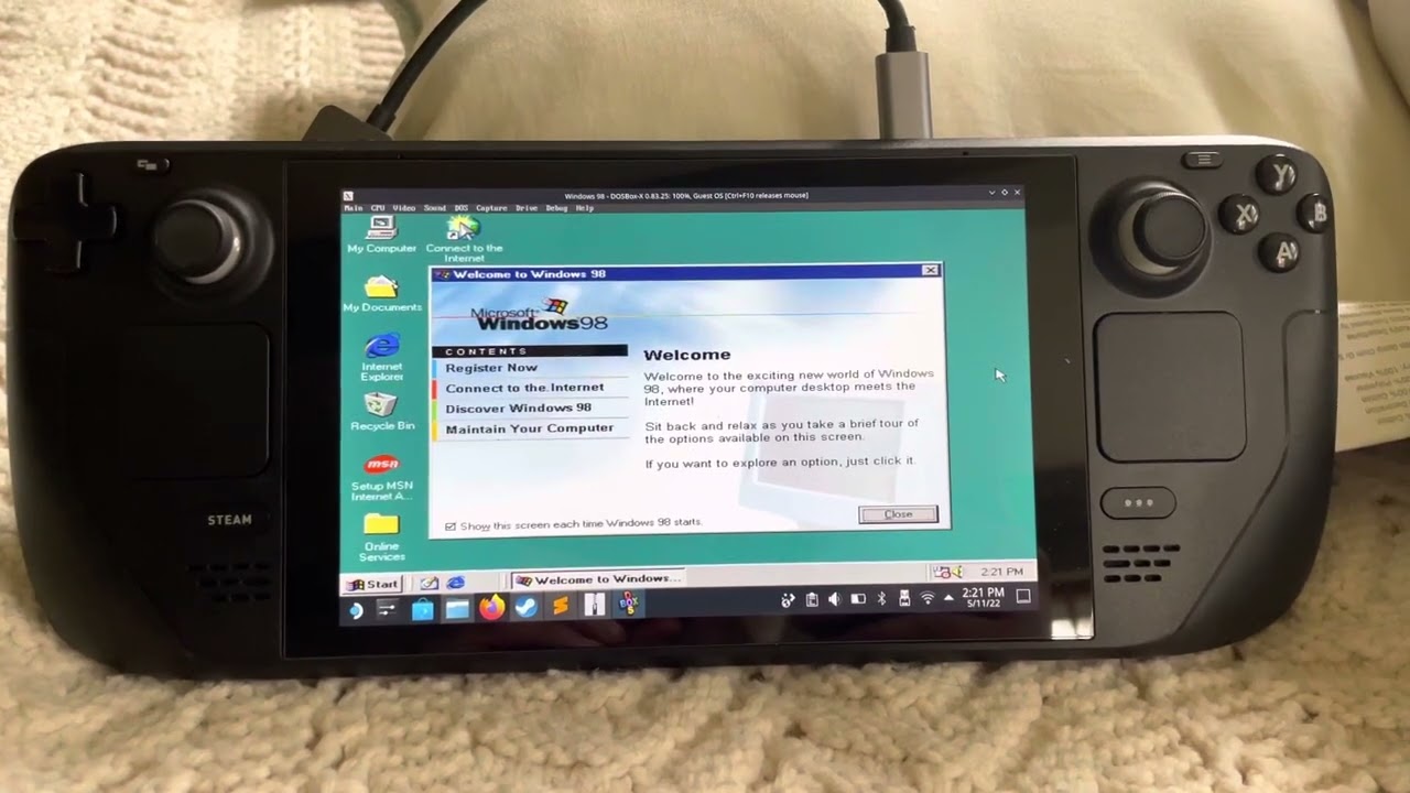 Windows98 SE running in DosBox-X on the 256GB SteamDeck - YouTube