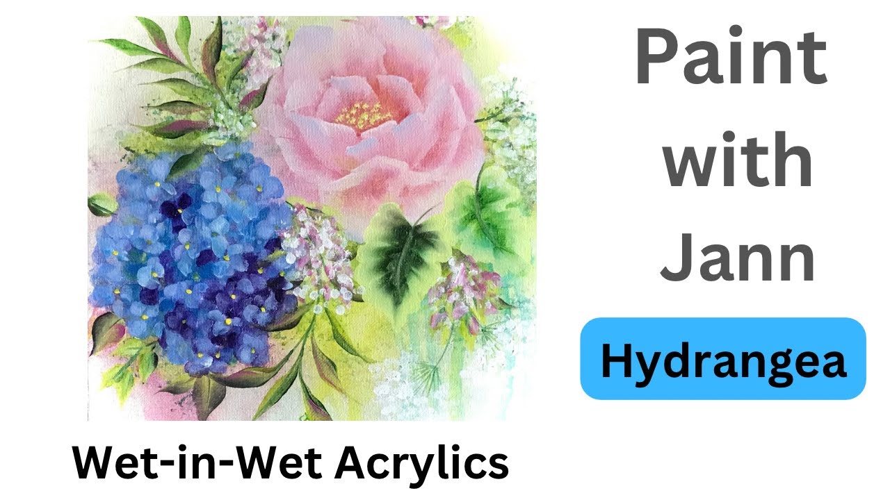 How to paint a Hydrangea | Wet-in-wet Over-Stroke Acrylic Painting ...