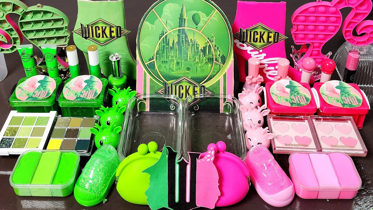 ASMR WICKED Elphaba vs Glinda Slime Mixing Makeup,Parts, Glitter Into ...