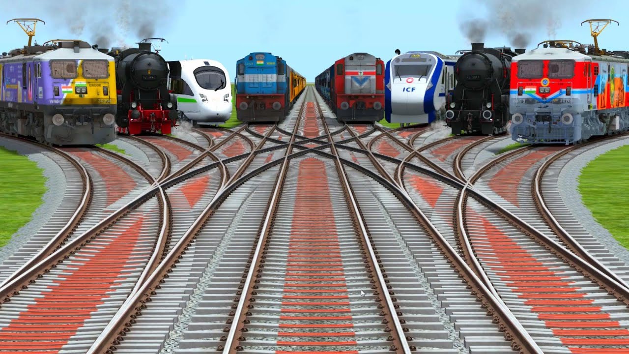 Viii Trains Crossing At Daimond Cross Over Railroad Tracks | colorful ...